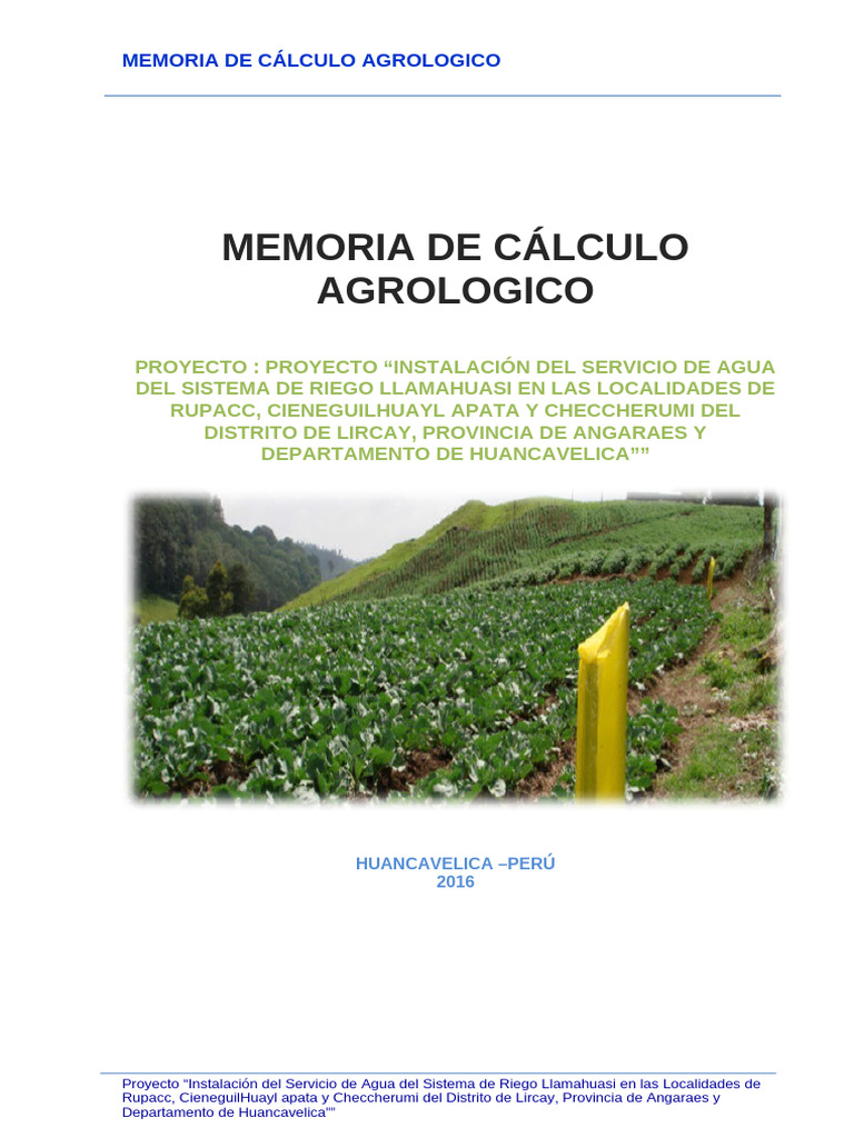 Cálculo Agrológico para Riego en Huancavelica | PDF | Trigo | Agricultura