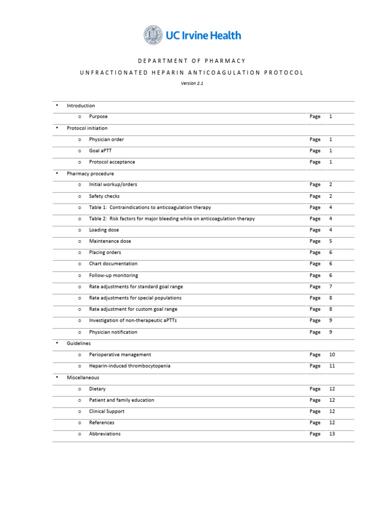 Heparin Anticoagulation Protocol Guide | PDF | Blood | Drugs