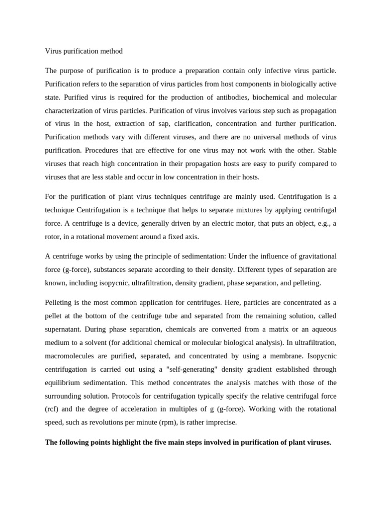 Plant Virus Purification Techniques | PDF | Protein Purification ...