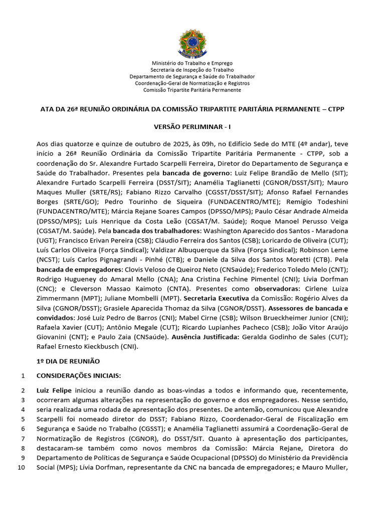 Ata 26ª RO da CTPP (2025_10_14 e 15) | PDF | Agricultura | Sindicato