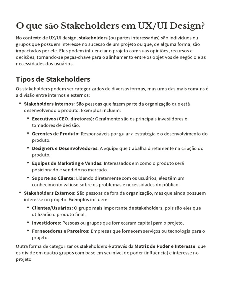 O Que São Stakeholders Em UX UI Design | PDF | Partes interessadas ...