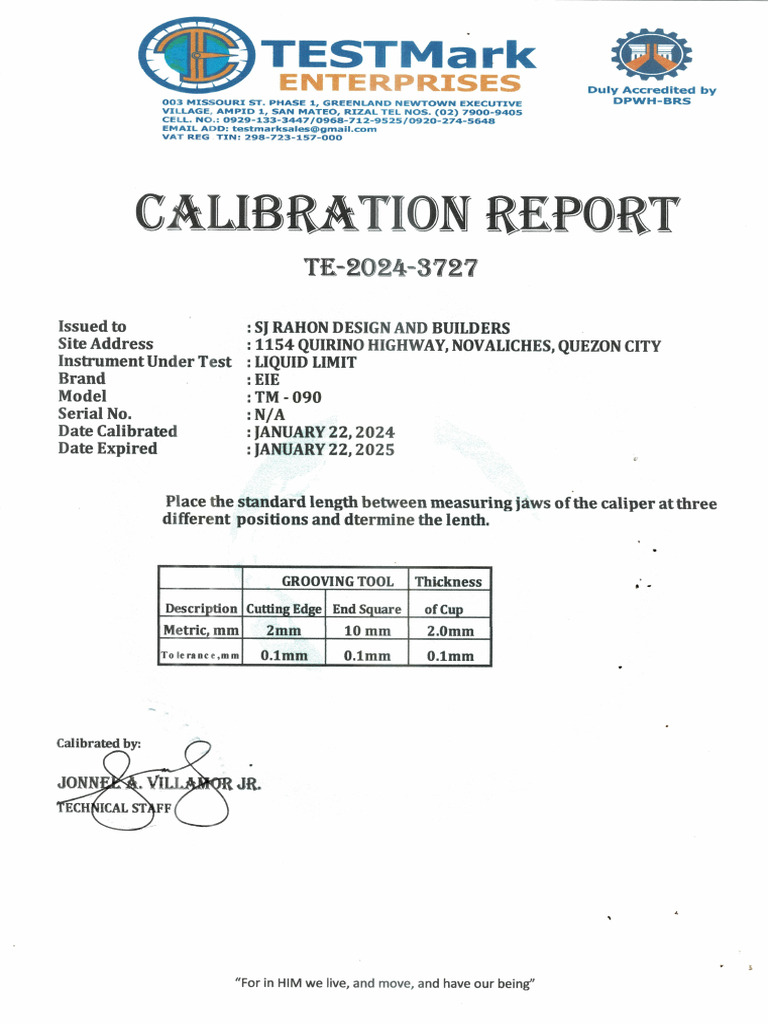 Scan2025-11!17!153928 Calibration Certificate Liquid Limit | PDF