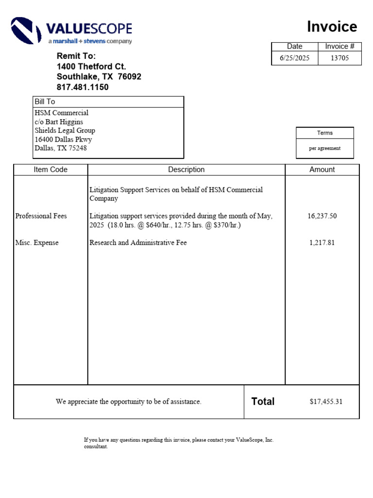 Invoice 13705 From ValueScope | PDF