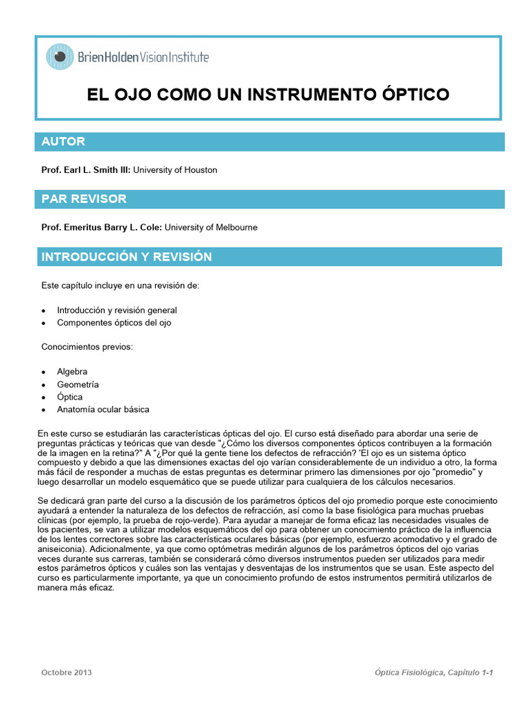 Óptica del Ojo: Componentes y Parámetros | PDF | Óptica | Ojo