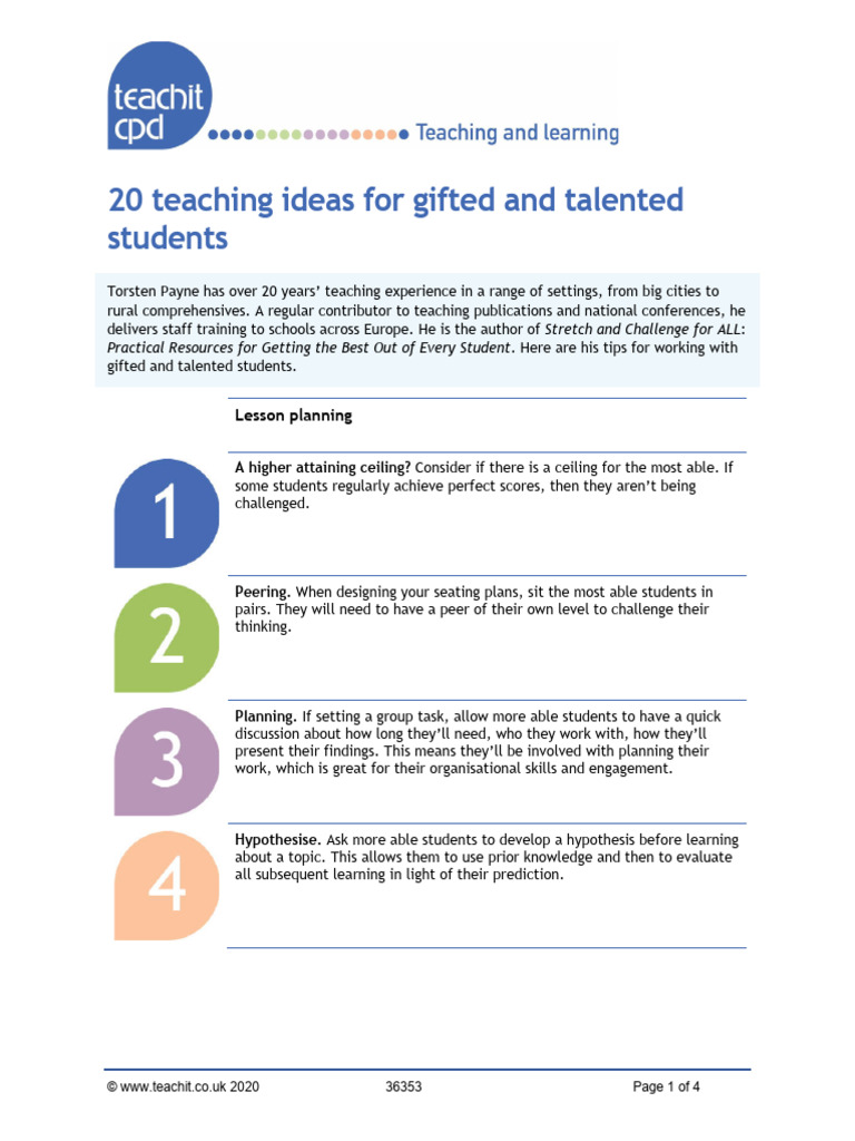 36353 20 Teaching Ideas for Gifted and Talented Students | PDF ...