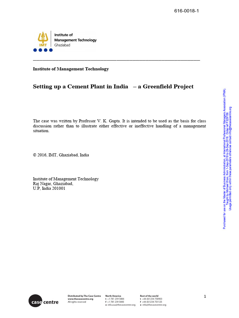Cement Plant Greenfield Project India | PDF | Water | Cement