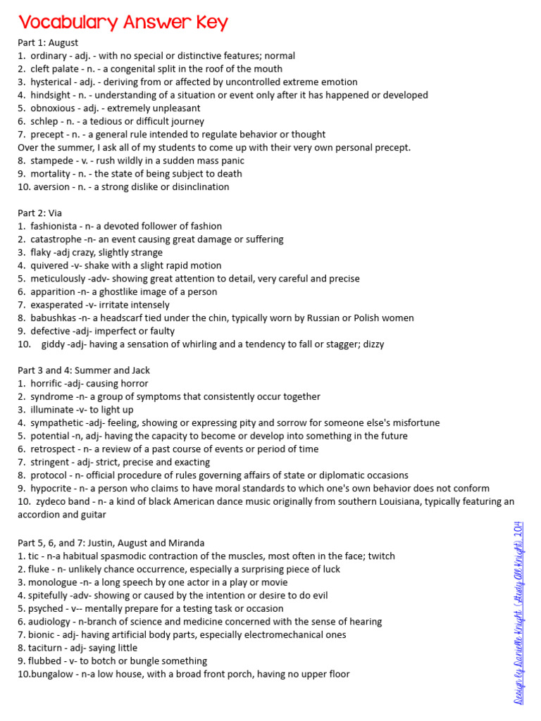 Wonder Workbook Answer Key | PDF