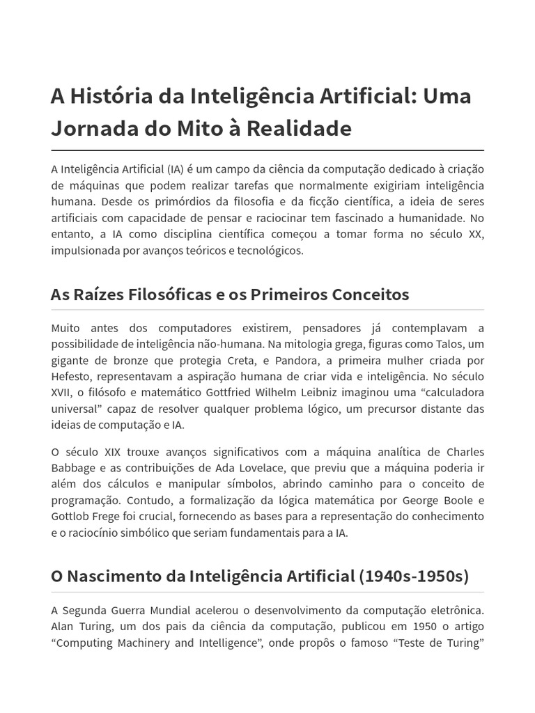Documento 1 Historia Ia | PDF | Inteligência artificial | Inteligência ...