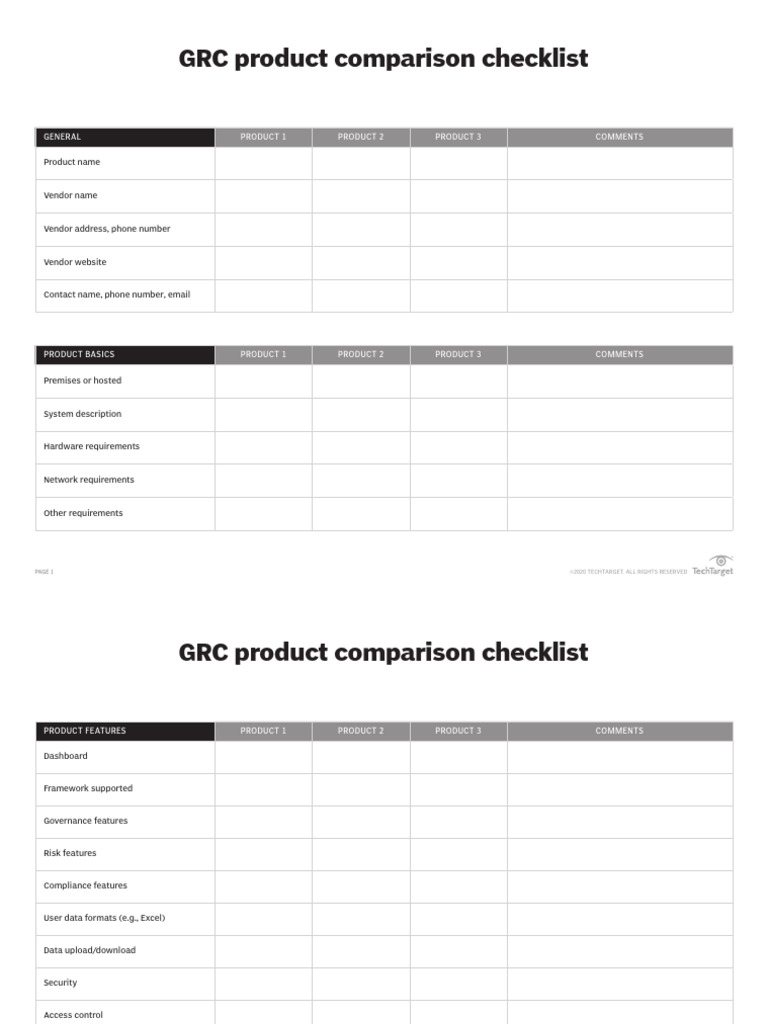 Compliance-grc Product Comparison Checklist | PDF