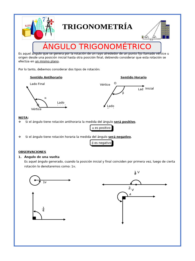 Ángulo Trigonométrico Secundaria | PDF | Movimiento (física) | Rotación