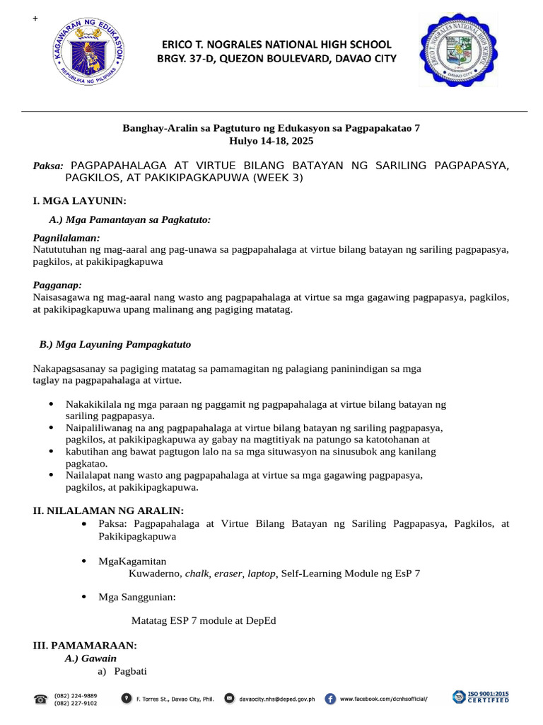 LP - Week 1 Q4- ESP9 | PDF