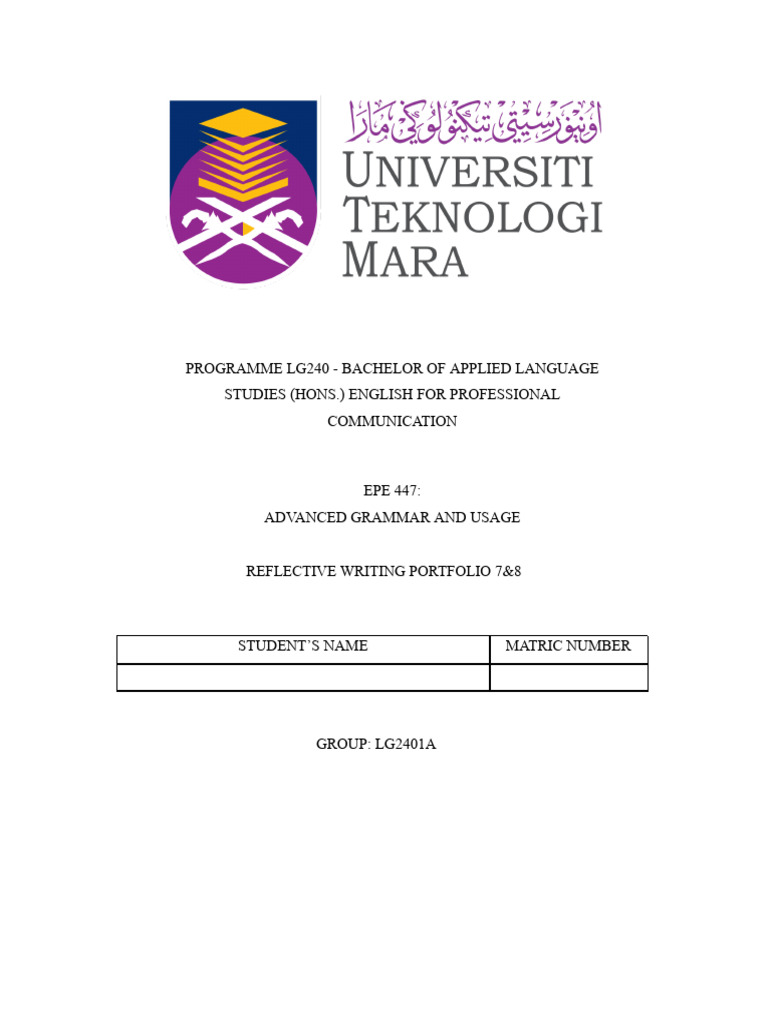 Portfolio 7 and 8 Reflective Writing (1) | PDF
