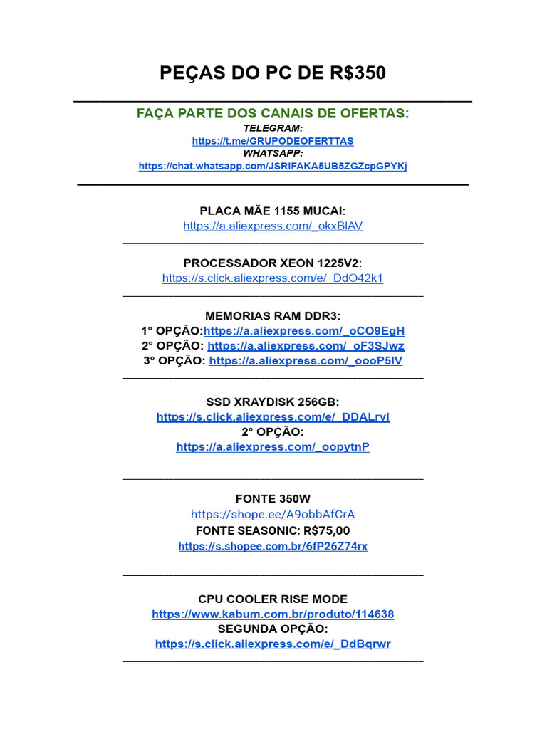 Peças Do Pc de r$350 | PDF