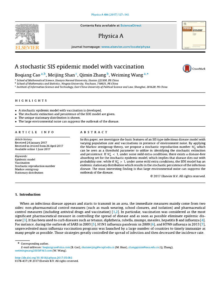 A Stochastic SIS Epidemic Model With Vaccination | PDF