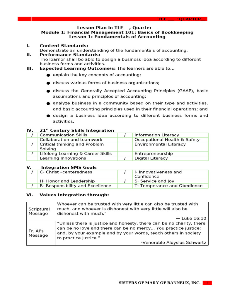 TLE Lesson Plan: Accounting Basics | PDF | Accounting | Bookkeeping