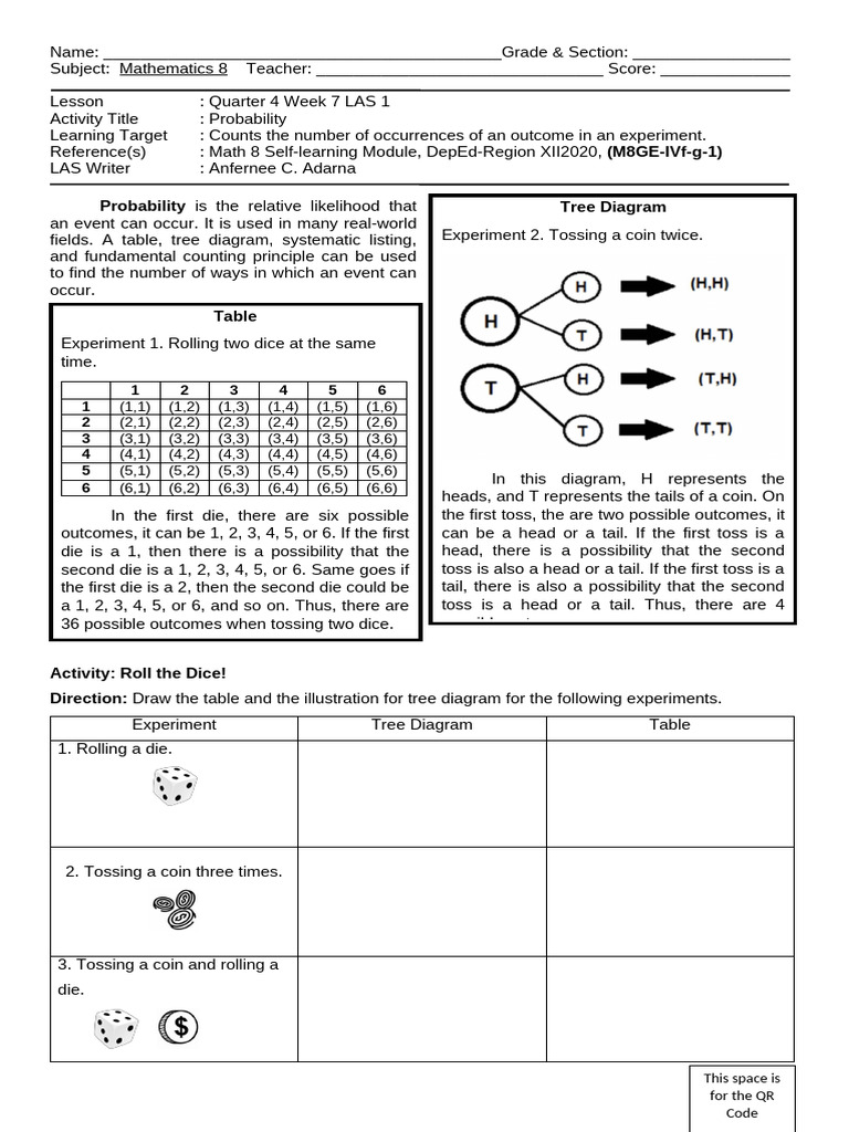 LAS Math8 Q4 Week7 LAS1 Final (1) | PDF | Probability | Mathematics