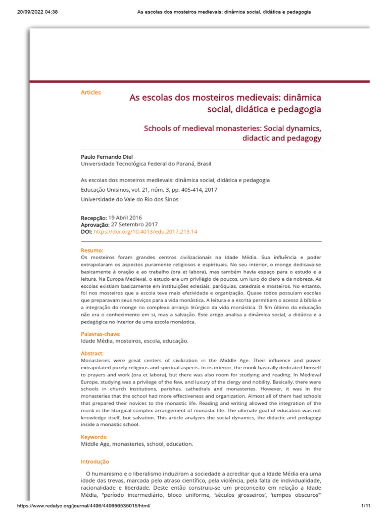 As escolas dos mosteiros medievais_ dinâmica social, didática e ...