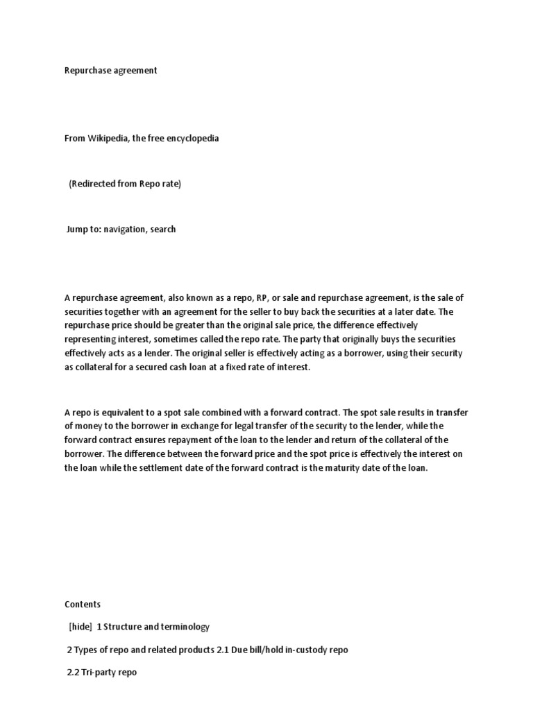 Repurchase Agreement Pdf Repurchase Agreement Securities Finance