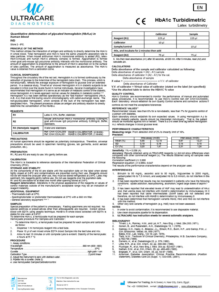 HbA1c Turbidimetric Single - Ultracare New En | PDF | Glycated ...