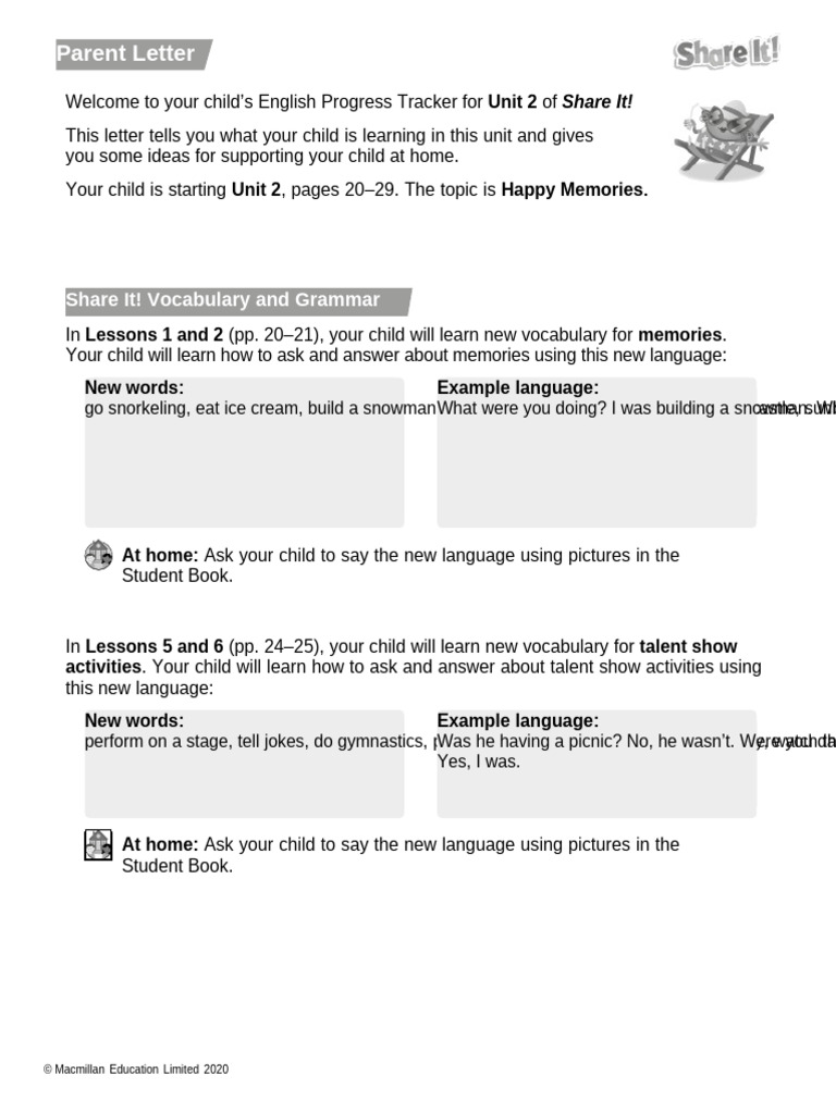 SI TRC5 U2 Parent Letter | PDF | Vocabulary | Memory