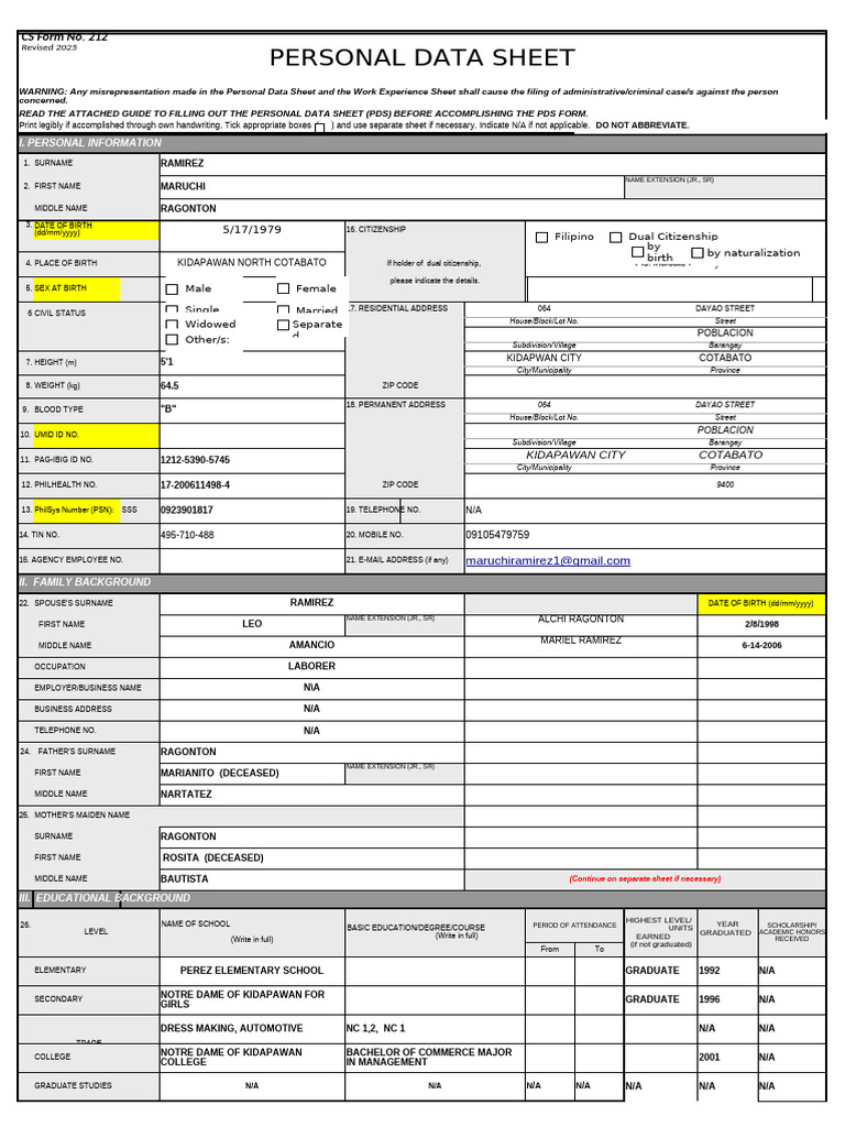 Personal Data Sheet Template | PDF | Affidavit | Government