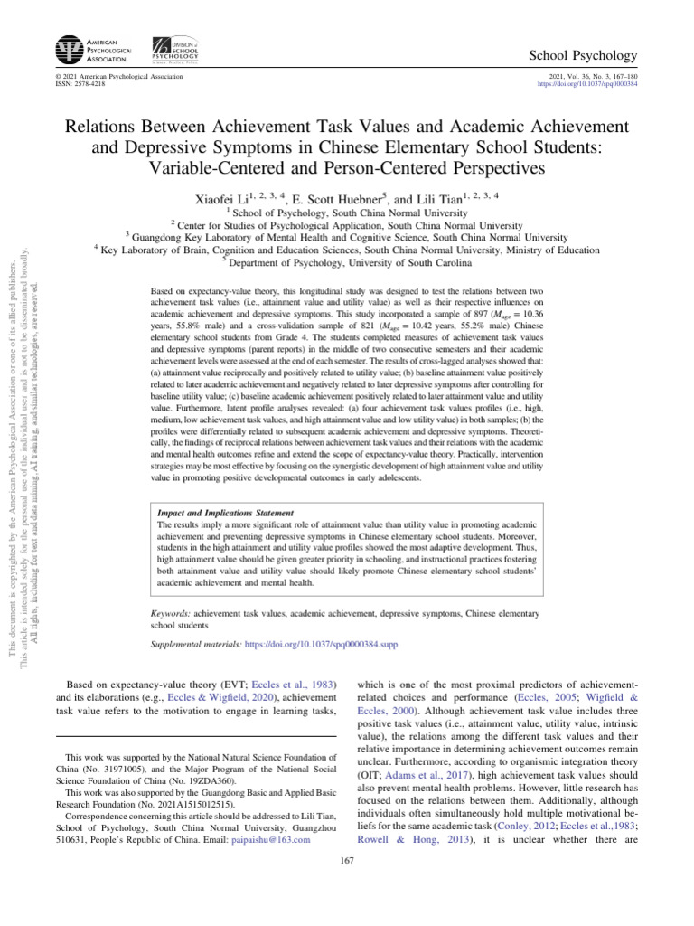 Achievement Values and Student Outcomes | PDF | Motivation | Motivational