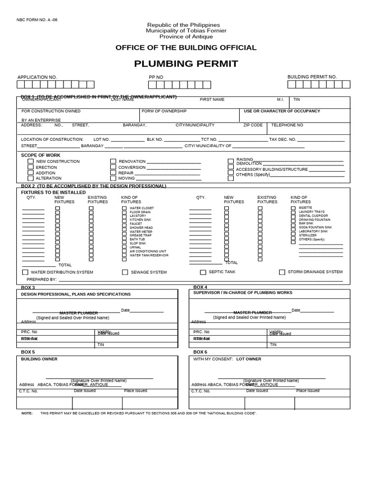 Plumbing Permit form | PDF | Plumbing | Hydraulic Engineering