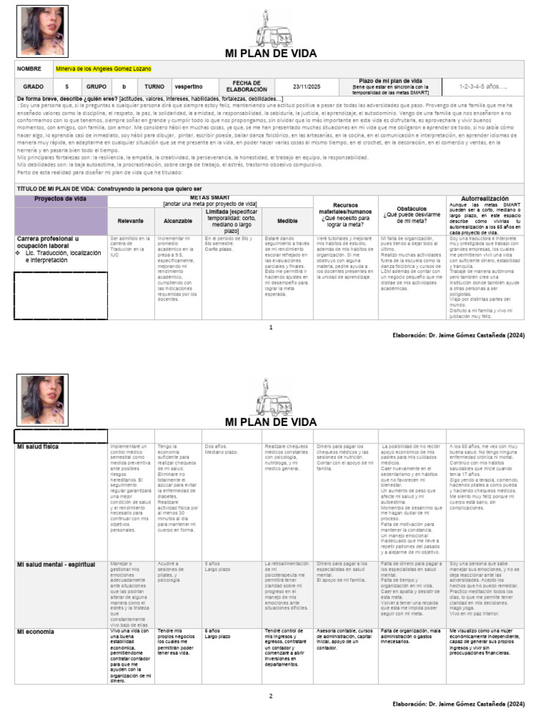 Plan de Vida: Metas y Proyectos Personales | PDF | Las emociones ...
