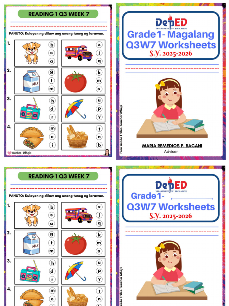 Grade 1 q3 Week 7 Worksheets Booklet_free Grade 1 Files-teacher Mhejz ...