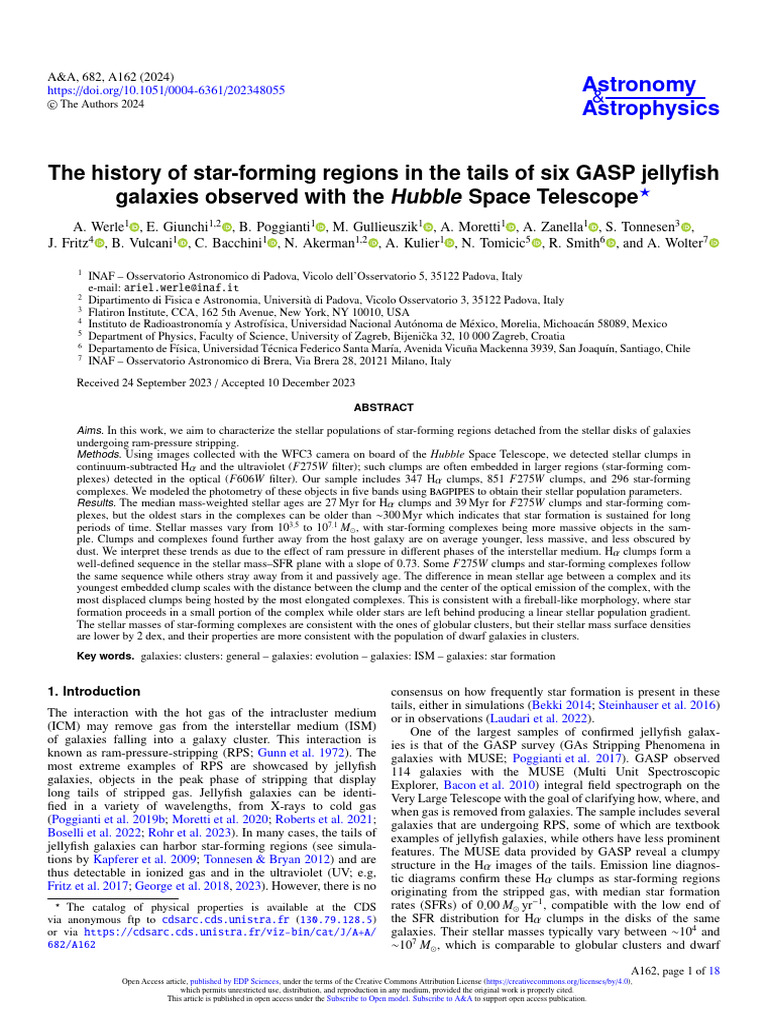 Star Formation in GASP Jellyfish Galaxies | PDF | Star Formation | Stars