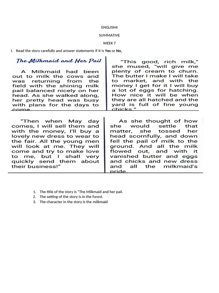 Milkmaid Story Analysis: Week 7 | PDF