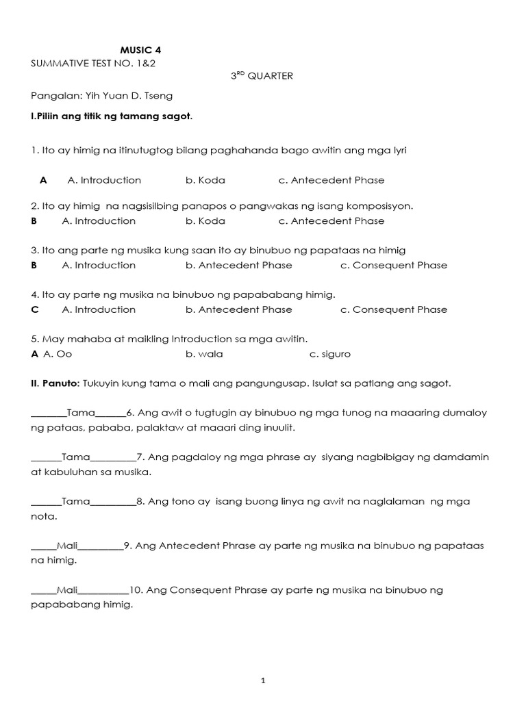 Grade 4 Summative Test For Week 1 and 2 | PDF