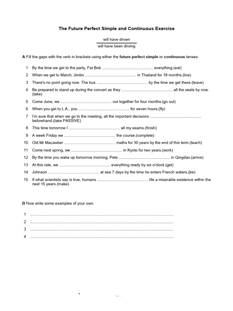 Future Perfect Simple or Continuous Exercise | PDF | Linguistic ...