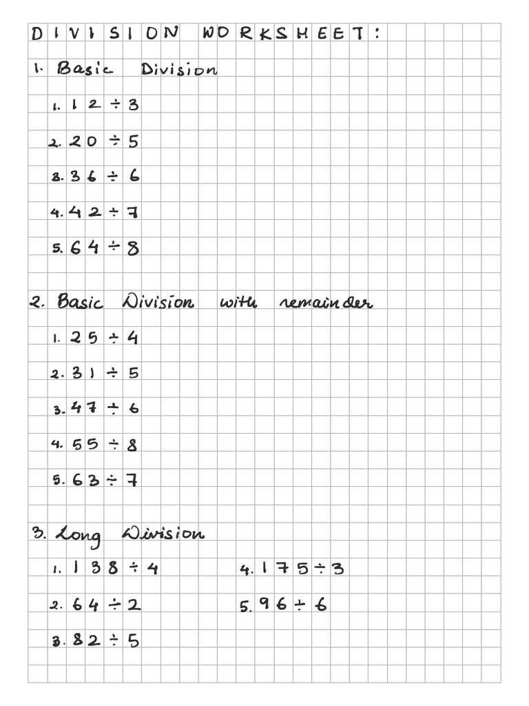 Division Worksheet 3 | PDF