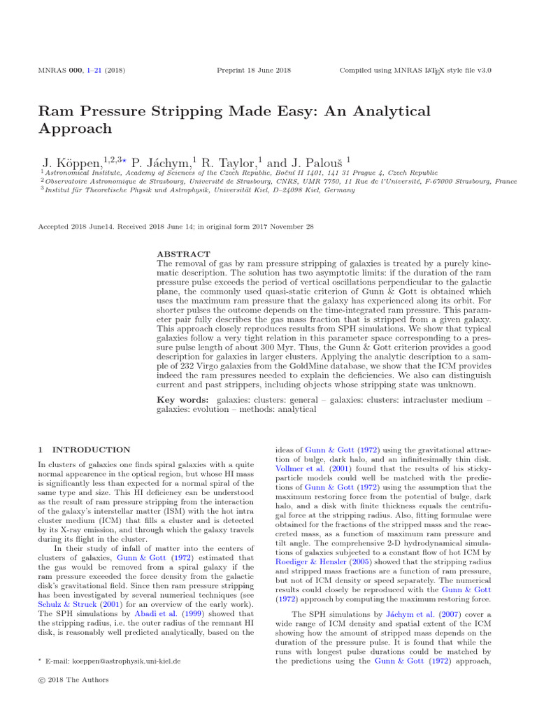 Ram Pressure Stripping Made Easy: An Analytical | PDF | Galaxy | Milky Way