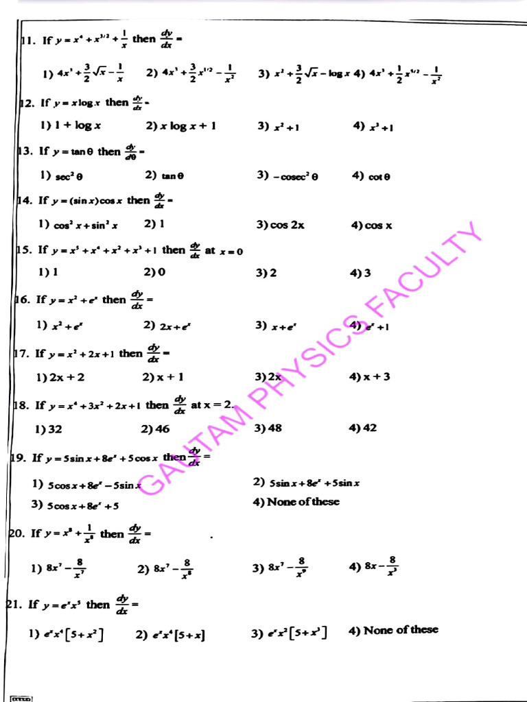 Calculus Function Derivatives Exercises | PDF | Chess | Chess Openings