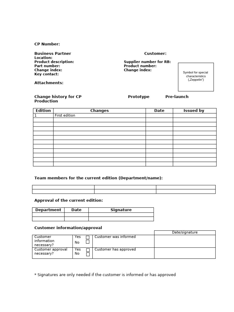 AIAG - Control Plan Cover Sheet | PDF