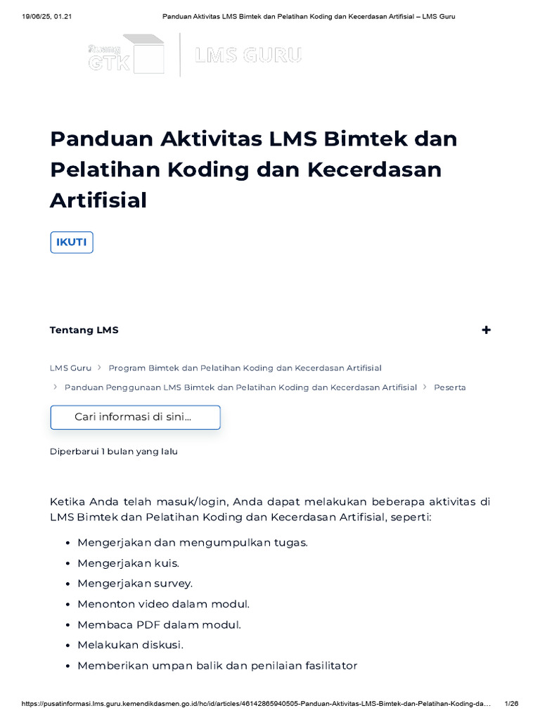 Panduan Aktivitas LMS Koding AI | PDF