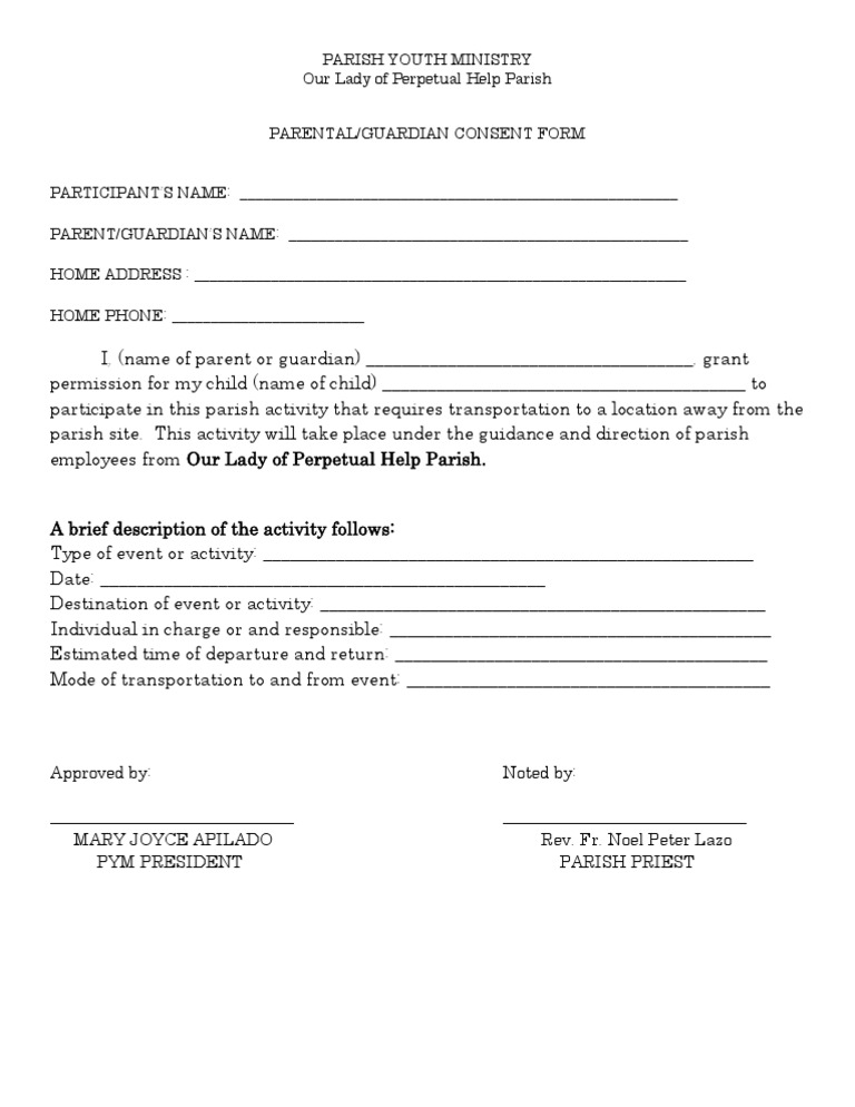 Youth Ministry Consent Form Template | PDF | Social Science | Wellness