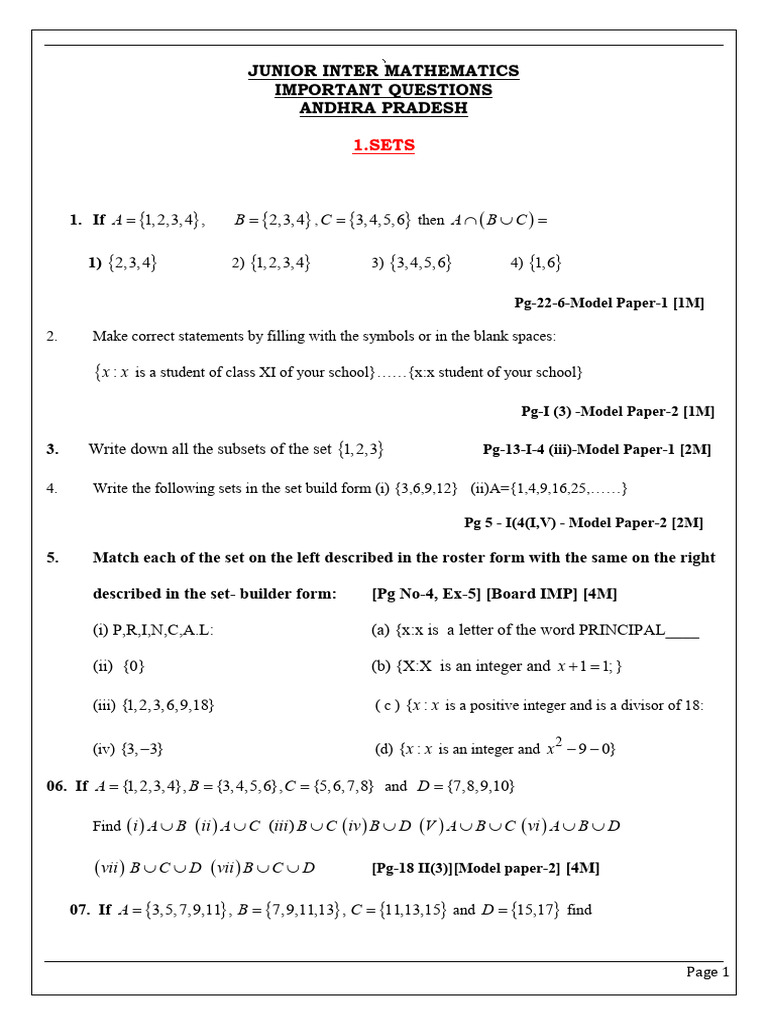 Jr Maths - Ipe - Important Questions | PDF | Function (Mathematics ...