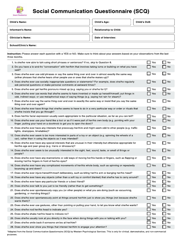 Social Communication Questionnaire | PDF | Question | Linguistics
