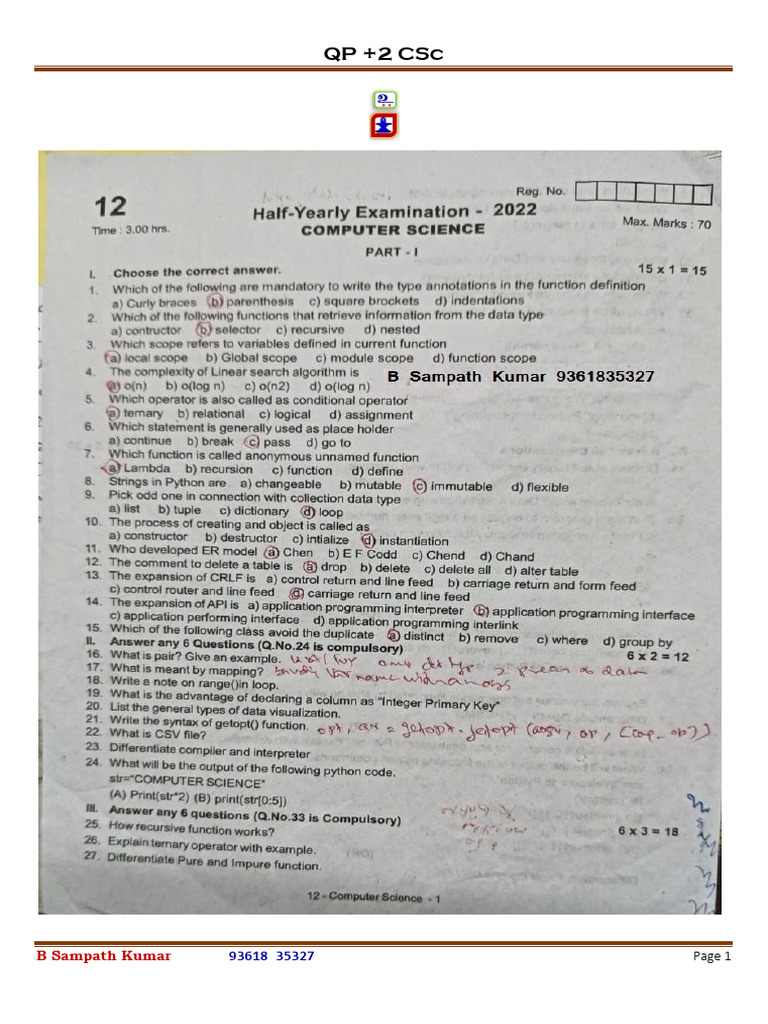 +2 CSc QPs 2022 Hlfy and 2 Revision Prs | PDF