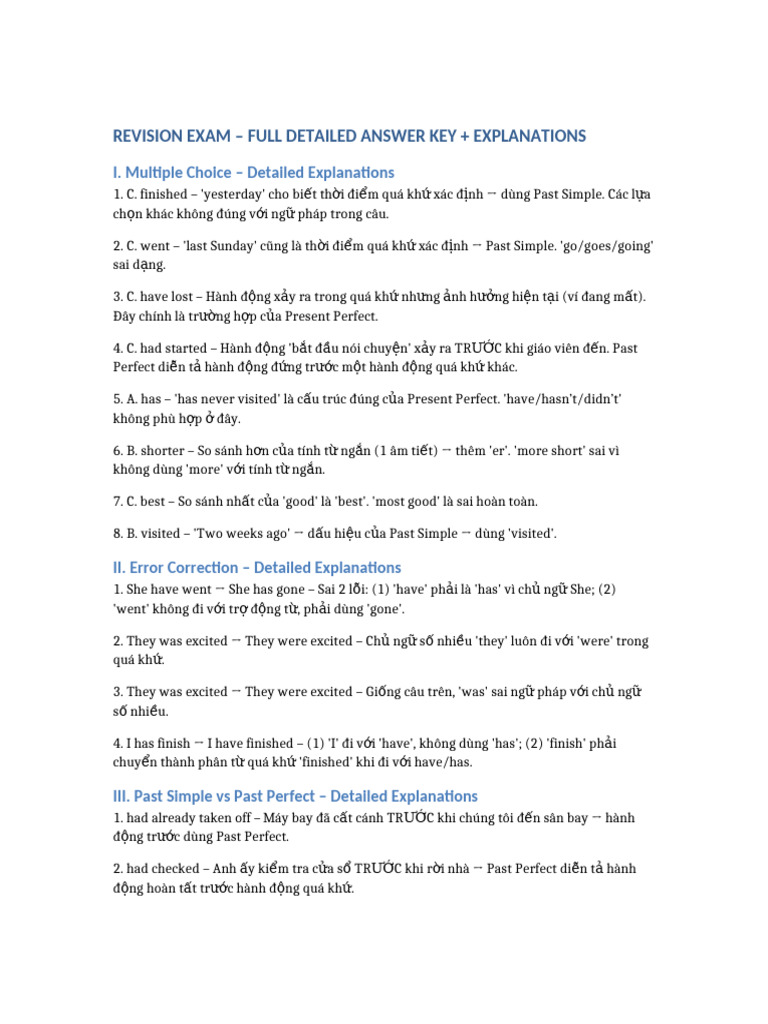 Revision Exam Detailed Answer Key | PDF
