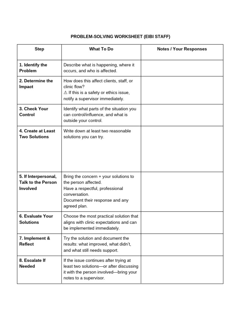 EIBI Staff Problem-Solving Worksheet | PDF