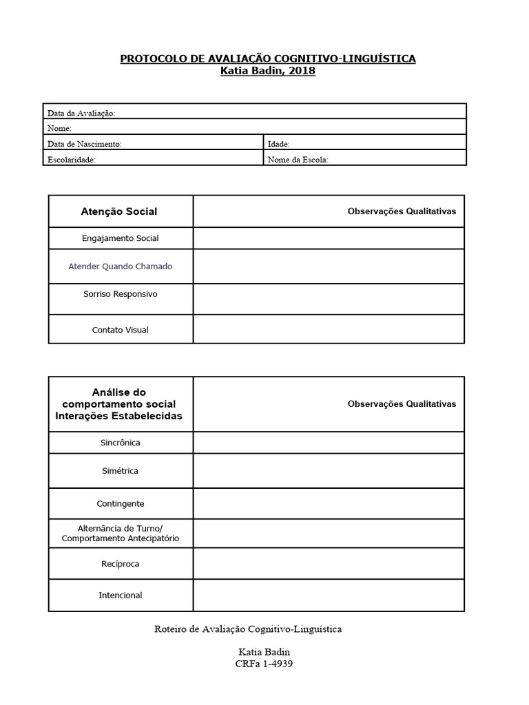 2 - Avaliação Cognitivo-linguística Katia Badin | PDF | Conceitos ...