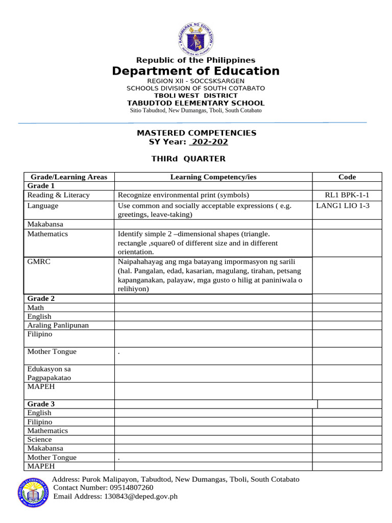 Mc Tabudtod Es Grade 1 (1) | PDF | Human Communication | Southeast Asia