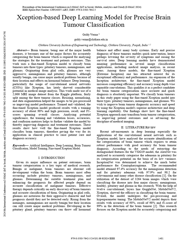 Xception Model for Brain Tumour Classification | PDF | Brain Tumor ...