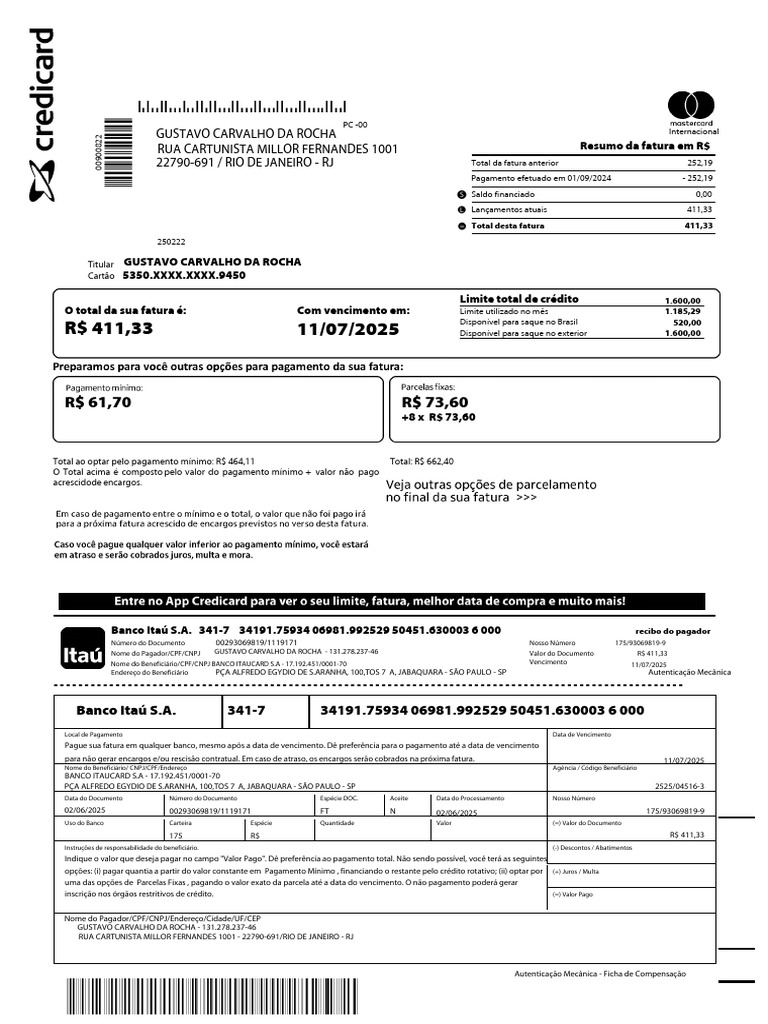 Fatura Jon (1) | PDF | Bancos | Serviços financeiros