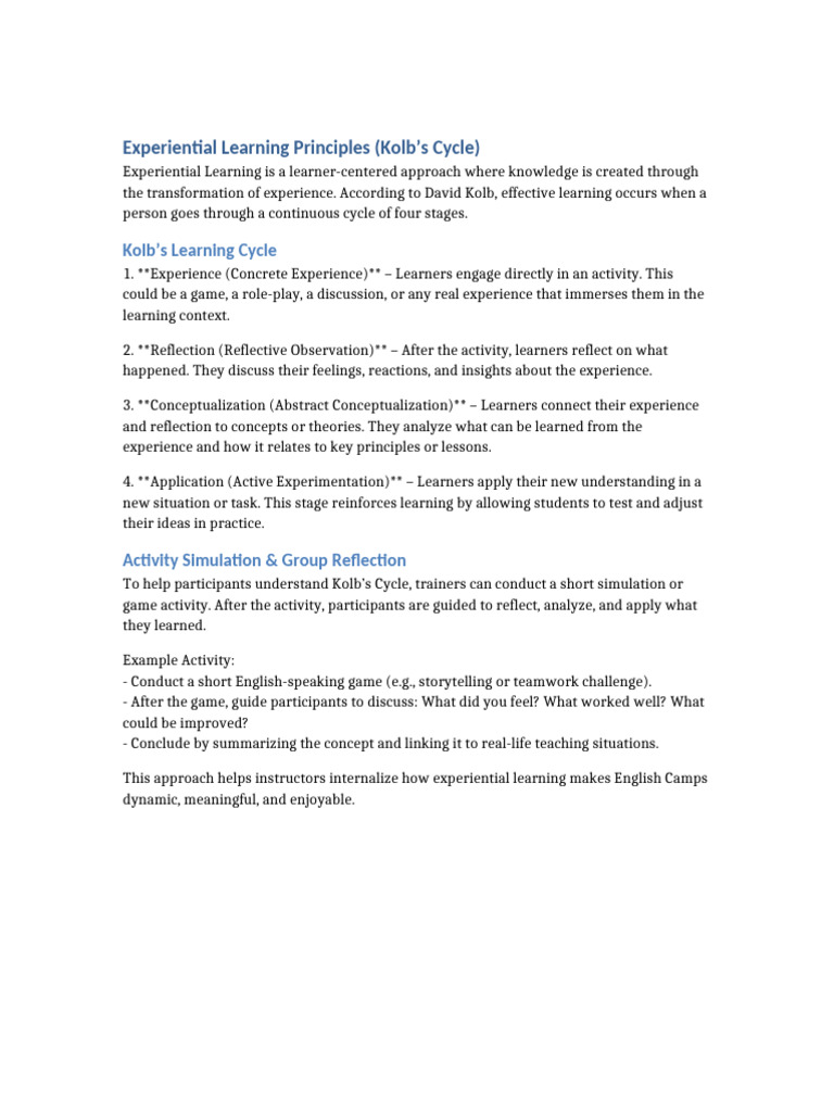 Kolb's Experiential Learning Cycle Explained | PDF