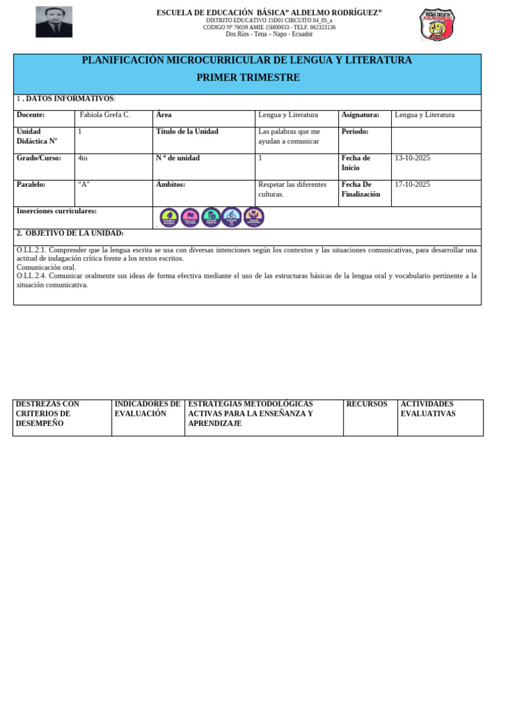 Faby Planif. Microcurricular 4to Grado | PDF | Aprendizaje | Maestros